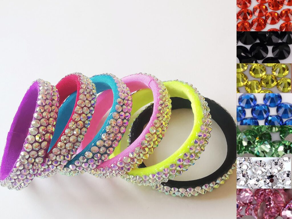 Red bangle bracelets, 3 rows of stones, different colors | Online shop ...